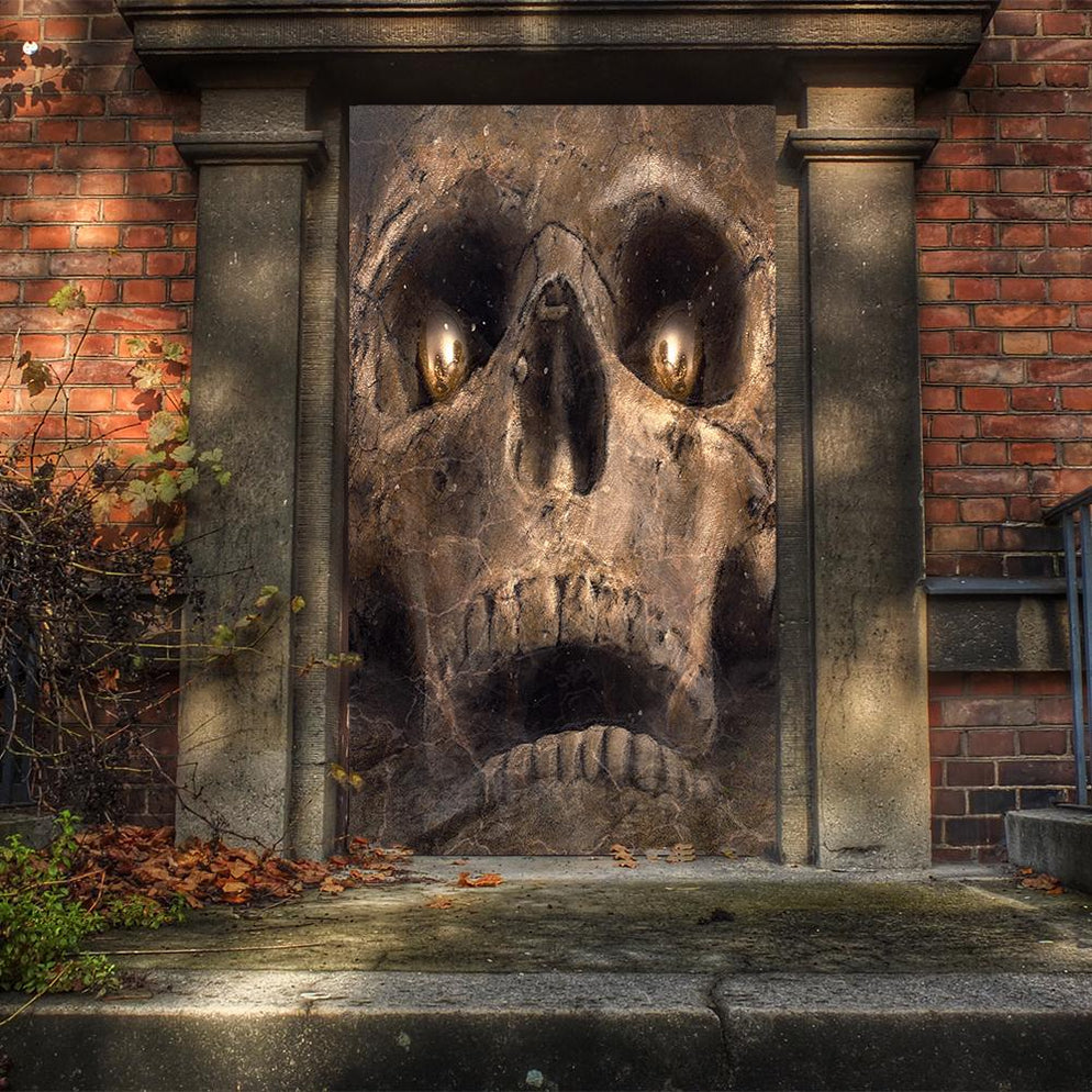 Buried Skull Door Cover | Realistic Halloween Decorations — DoorFoto